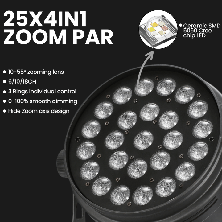 25x12w 4in1 Led Zoom Par Light 3 Ring Individual Control 10-55 degree ...