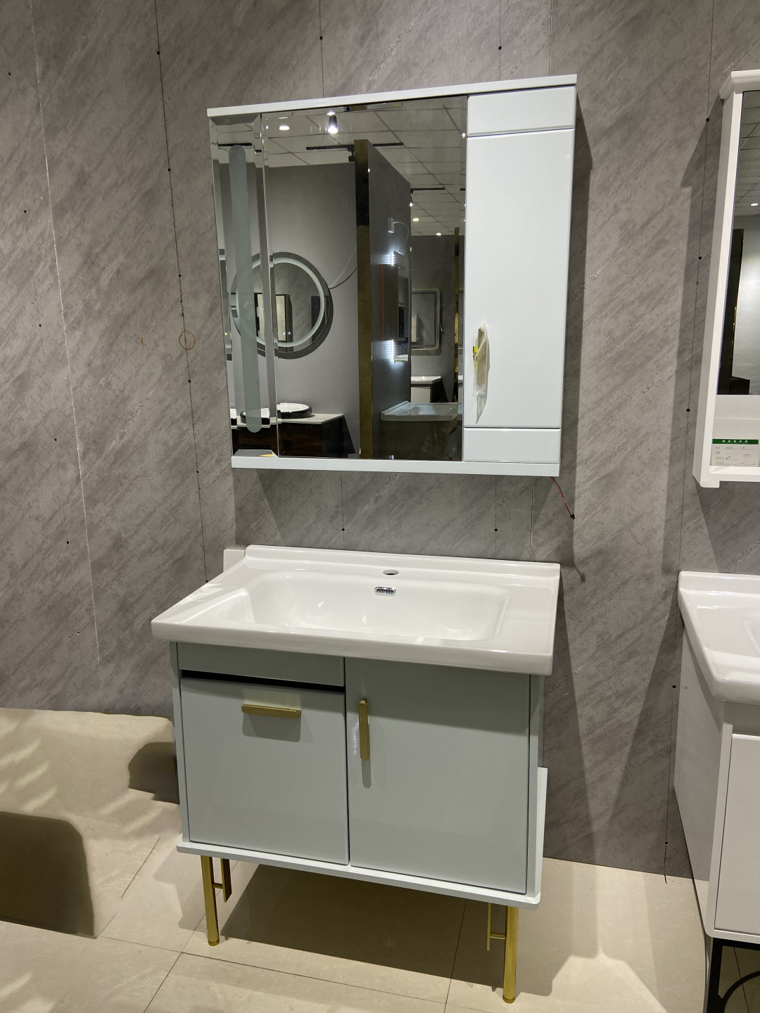 high density pvc floor bathroom cabinet vanity with basin and LED ...
