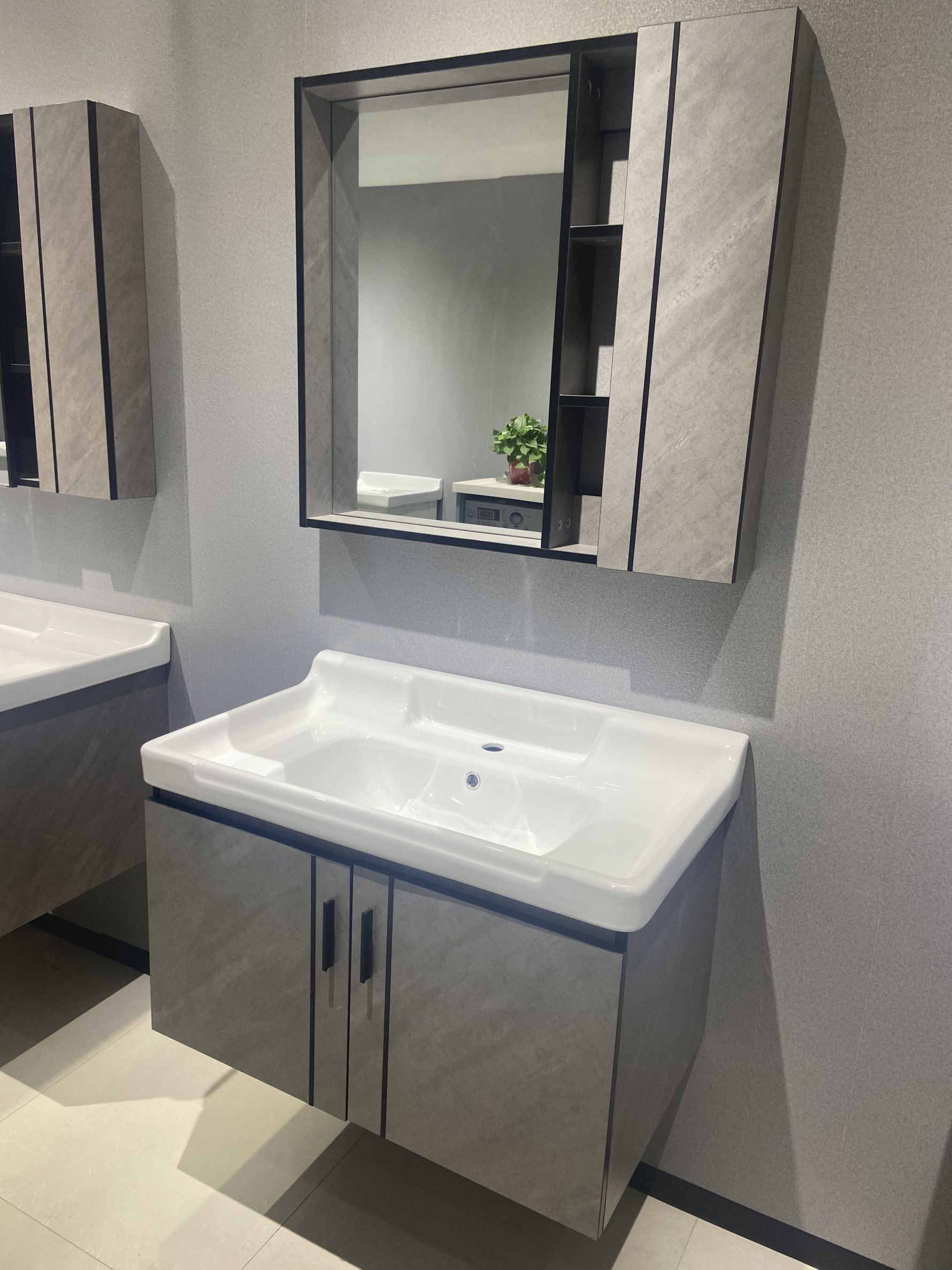 Wall hang plywood bathroom cabinet with mirror and basin xp86-80