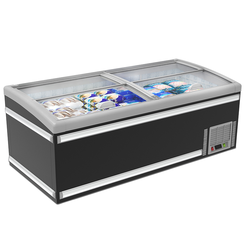 Supermarket curved glass combined static cooling island freezer with ...