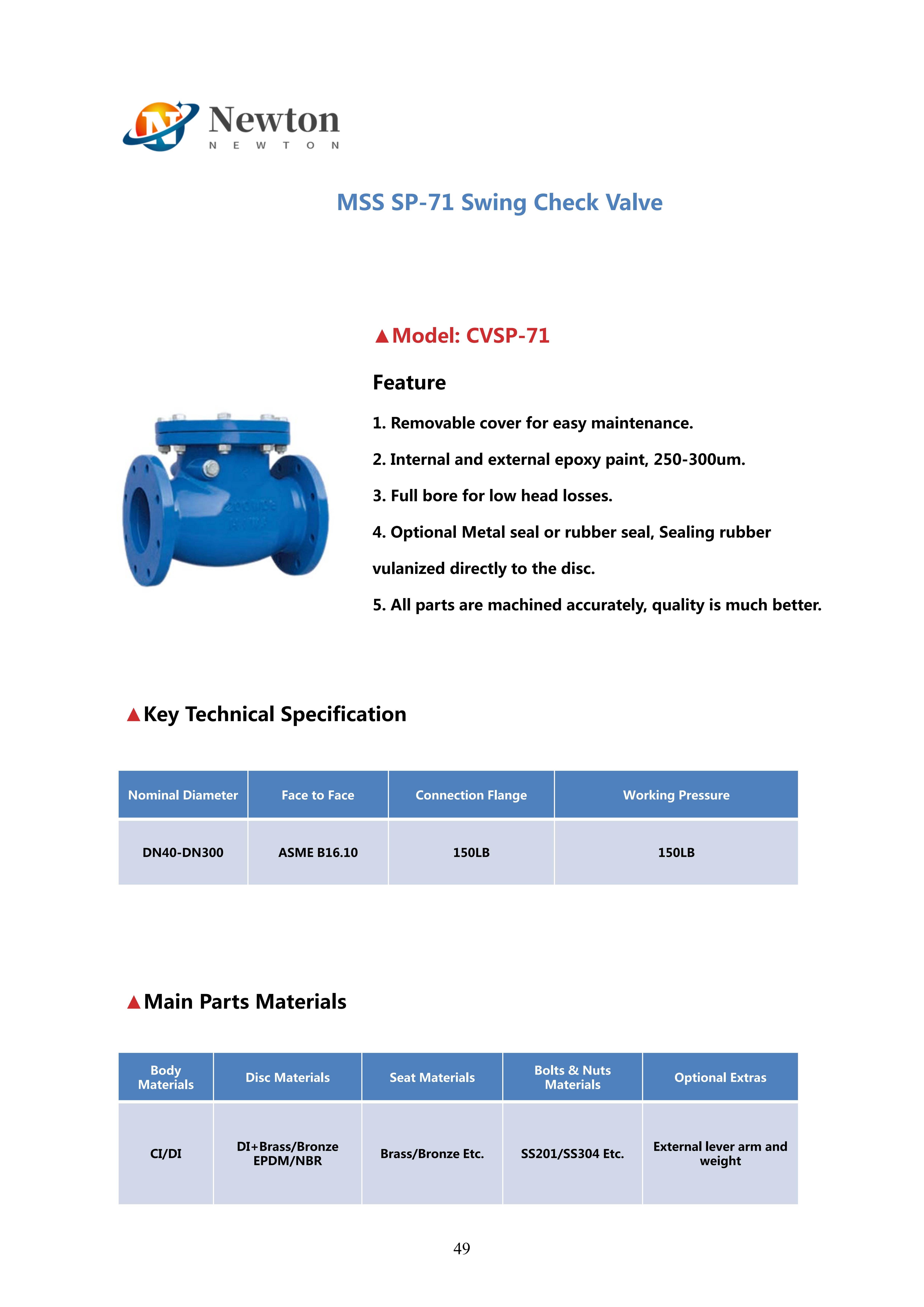 MSS SP-71 Swing Check Valve