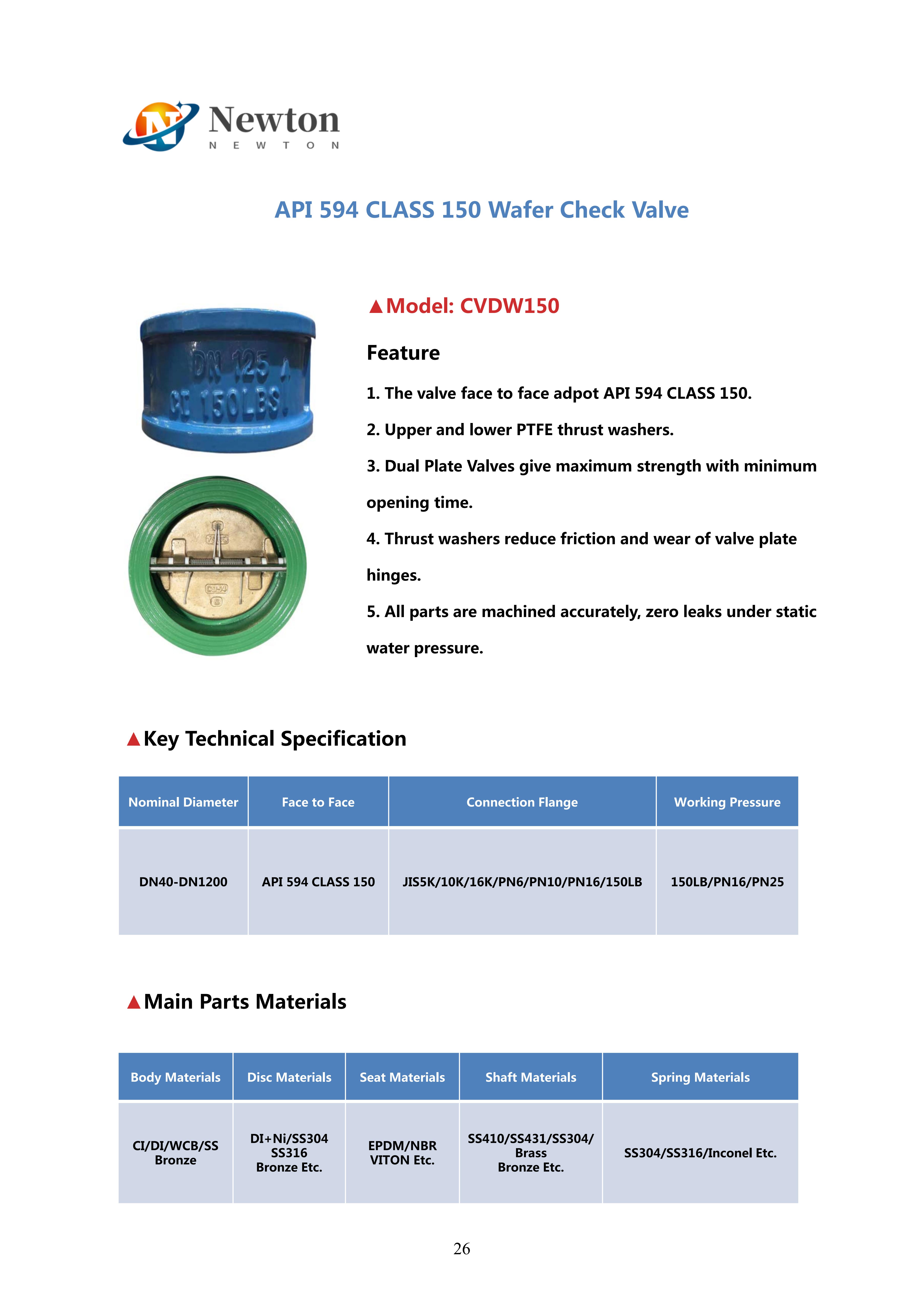 API 594 CLASS 150 Wafer Check Valve