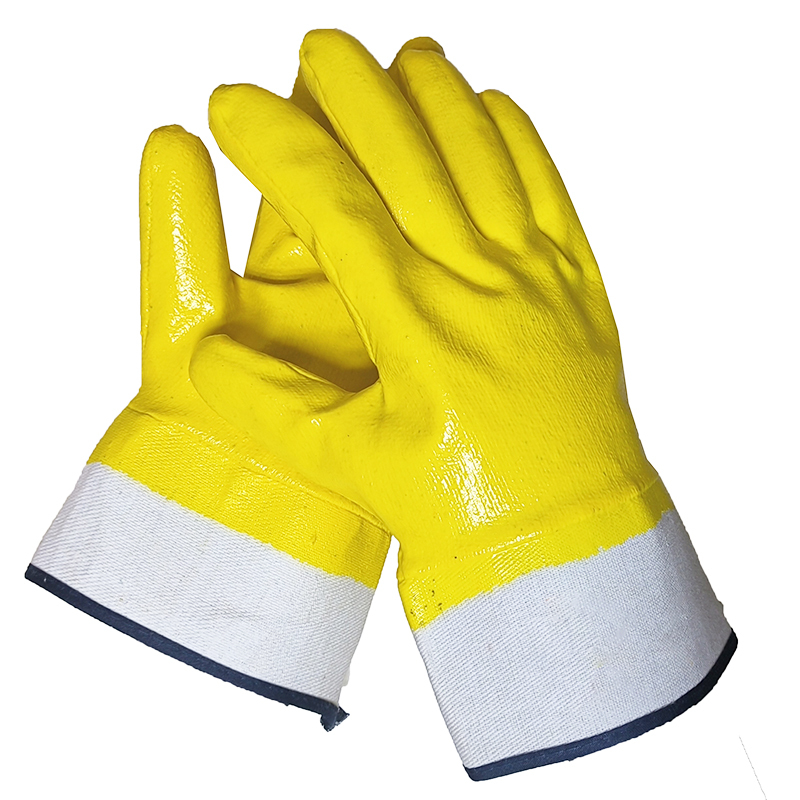 Yellow Fuel Oil Hauler Gloves, Nitrile Fully Dipped Safety Cuff Gloves ...
