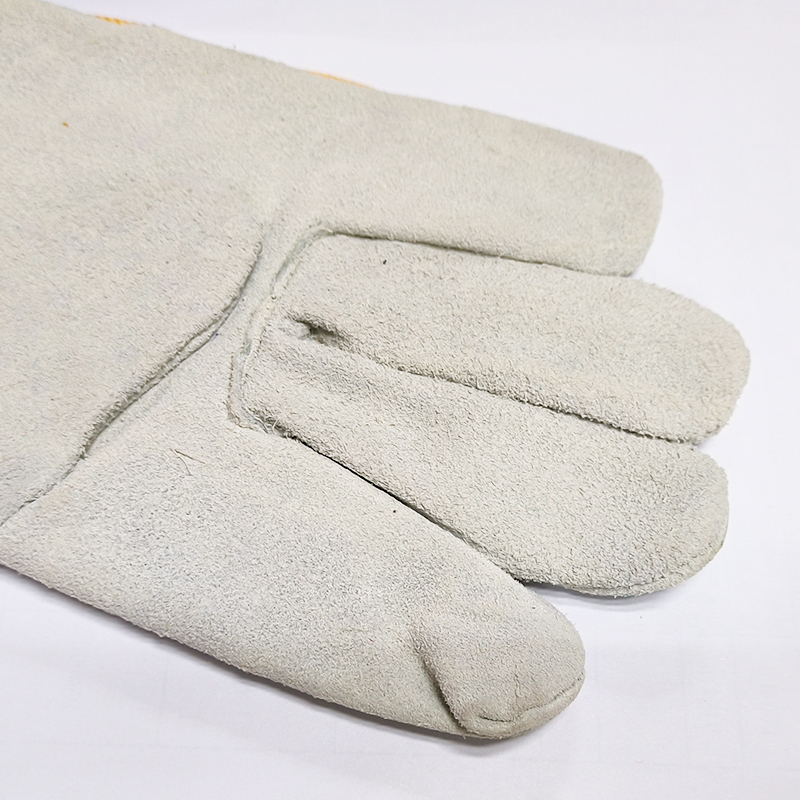 Cowhide Heavy duty safety cuff Leather Palm Work Gloves, Yellow / Grey ...
