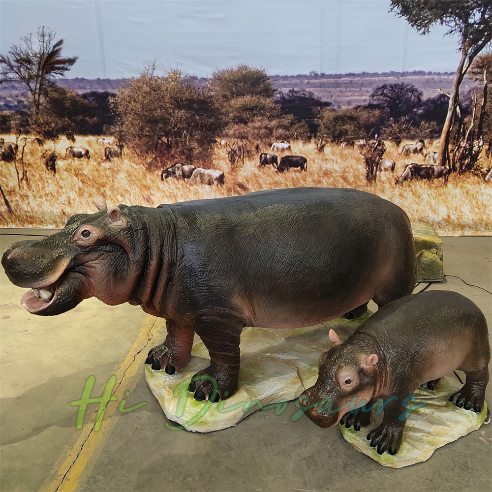 Jungle Animals Life Size Animatronic Hippopotamus Family | Hi Dinosaurs