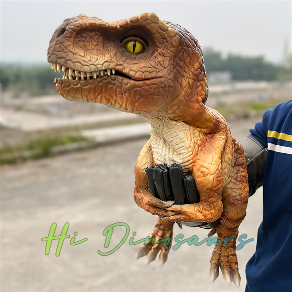 Lifelike Baby Dinosaur Orange T-rex Puppet | Hi Dinosaurs
