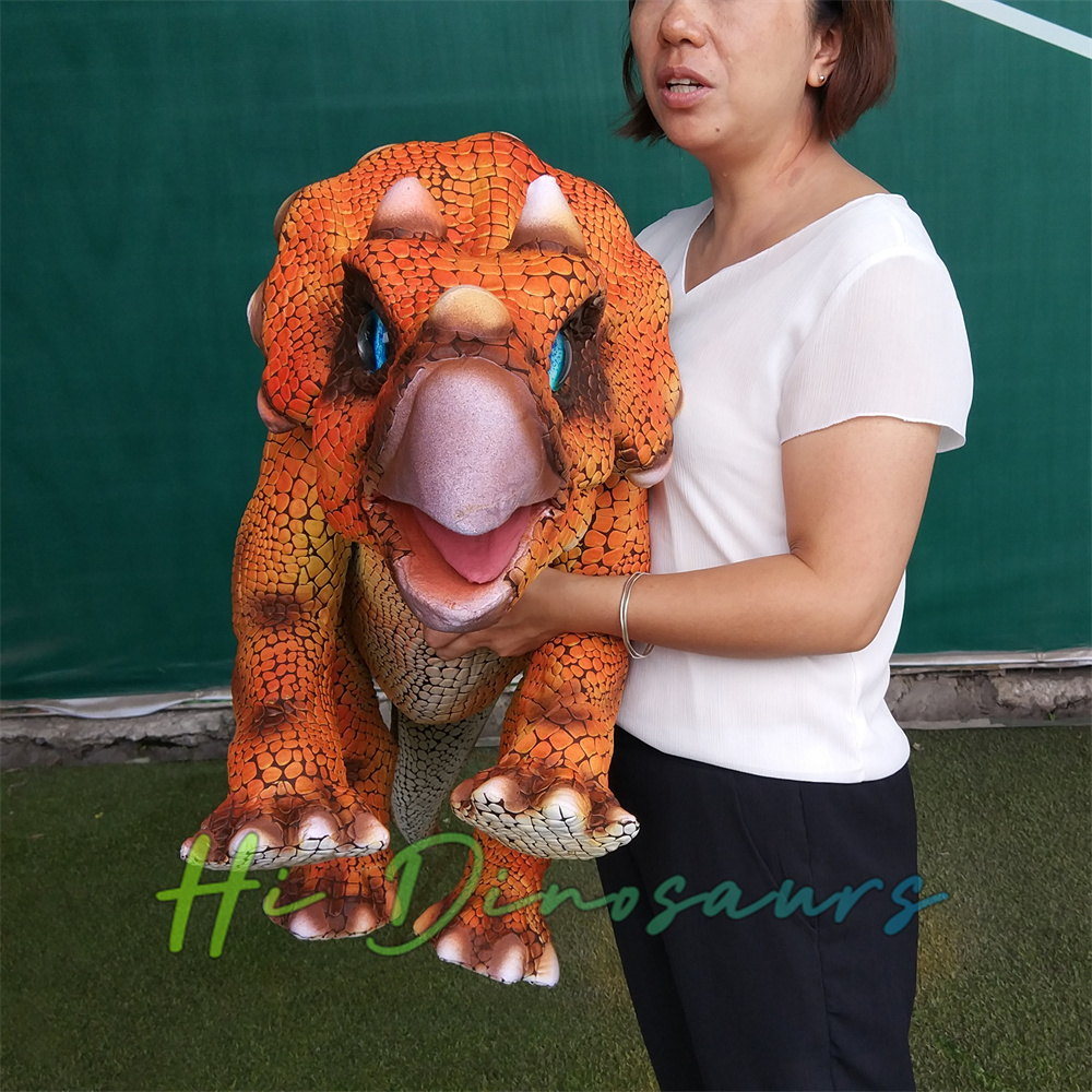 Lifelike Orange Triceratops Baby Dino Puppet | Hi Dinosaurs