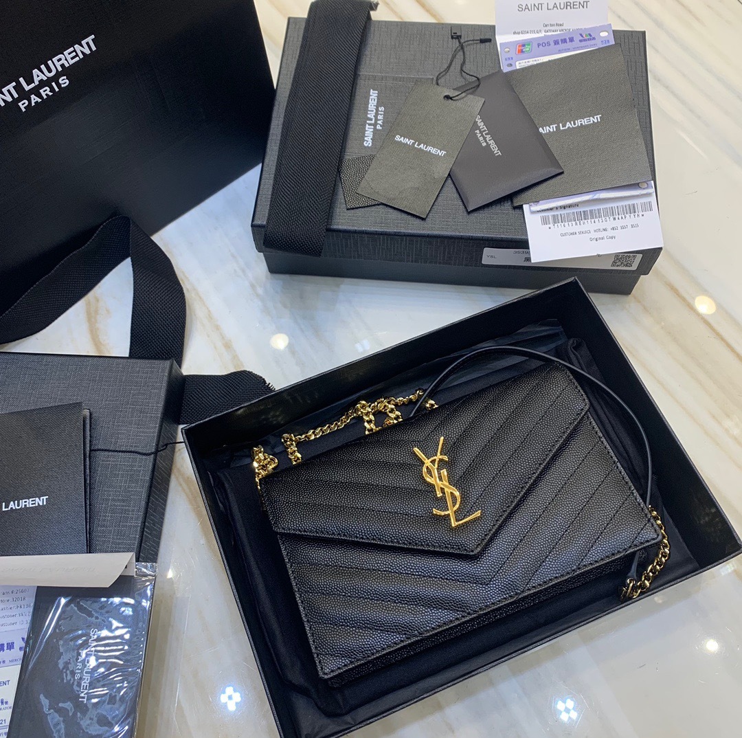 YSL Cassandre Matelasse Envelope Chain Wallet