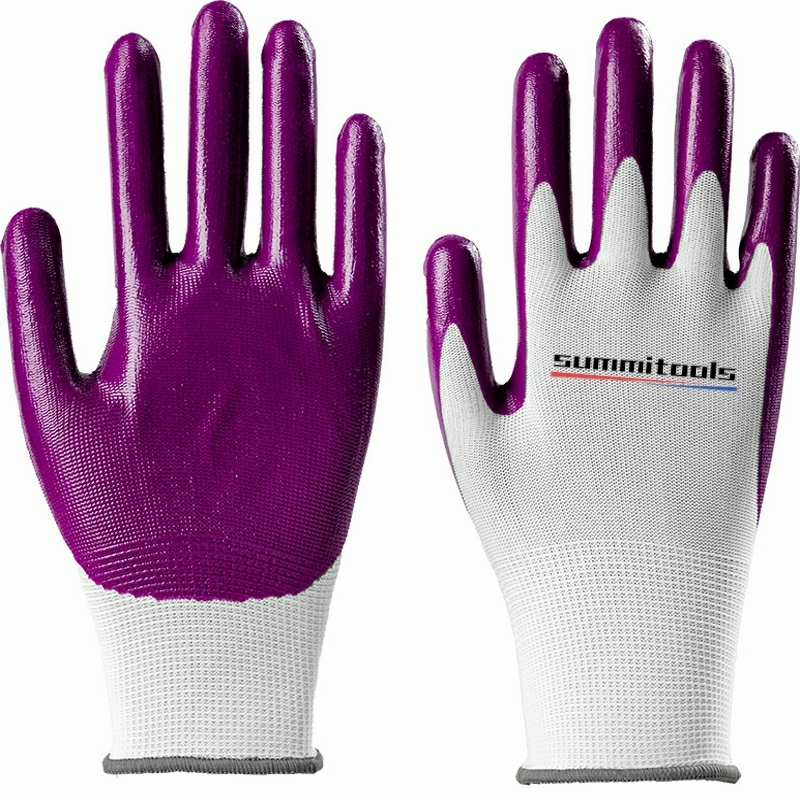 purple nitrile coated palm gloves industrial safety work gloves