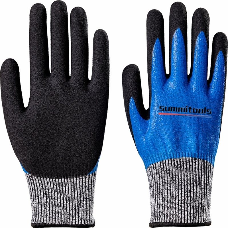 HPPE anti-cut nitrile coated safety work gloves
