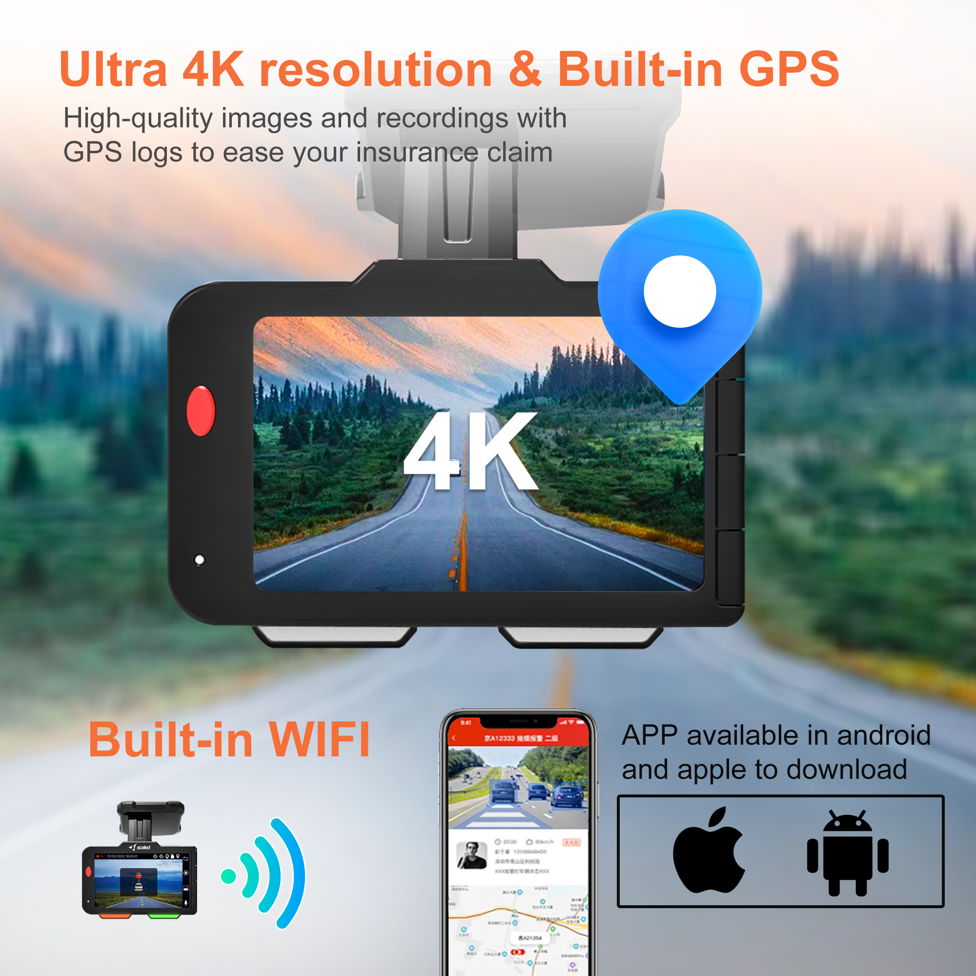 Hawk 4K HD Resolutions AI dash camera with Voice Commands,WiFi and ADAS functions