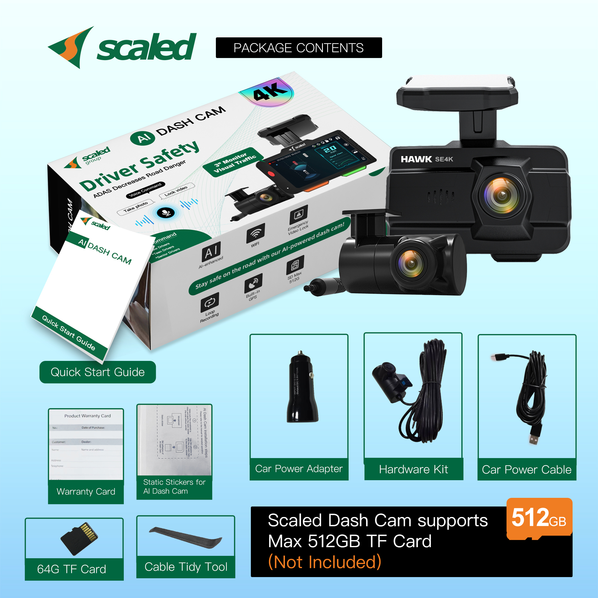 Hawk 4K HD Resolutions AI dash camera with Voice Commands,WiFi and ADAS ...