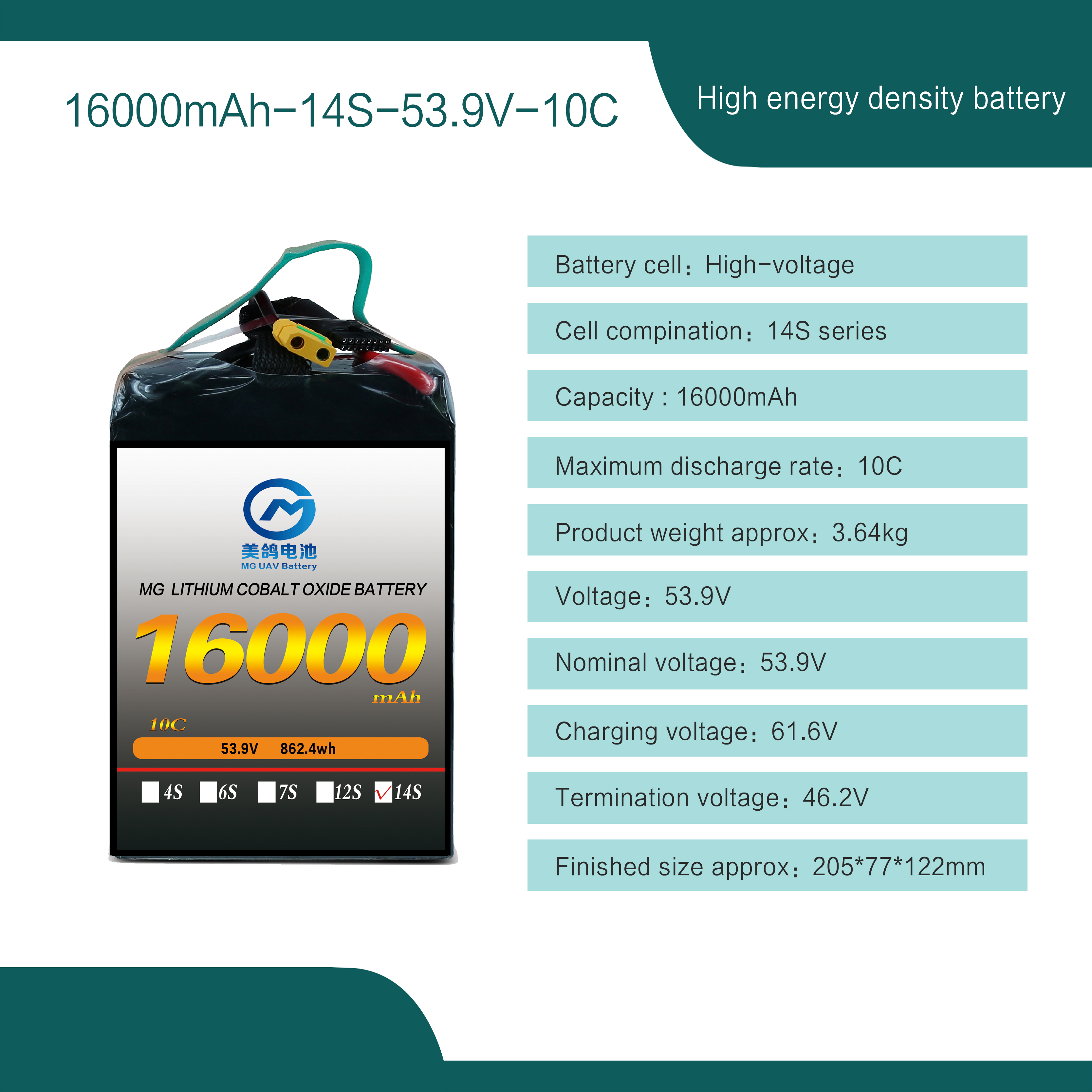 OEM ODM High Energy Density Battery 14S 16Ah 53.9V Lithium Polymer ...