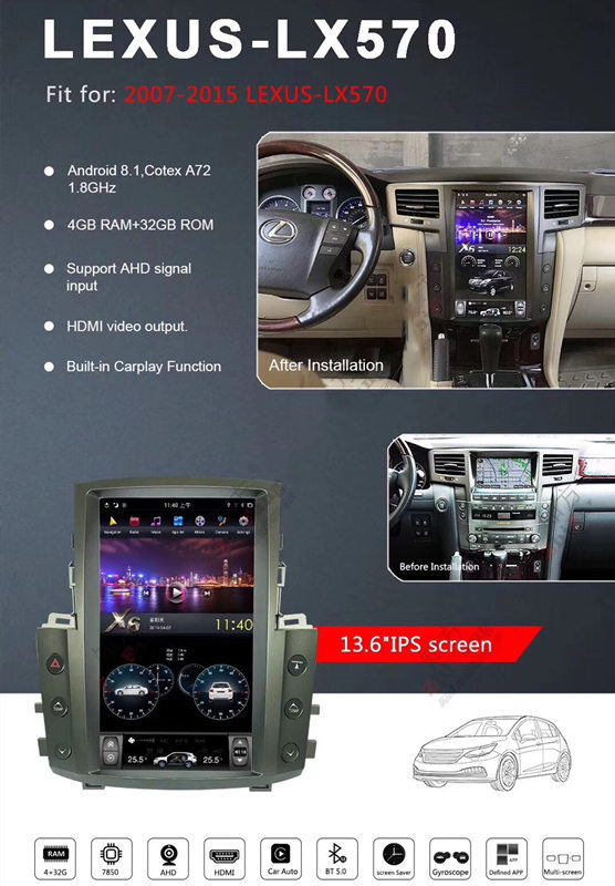 13.6" Tesla Style Android Car Multimedia Stereo Radio Audio DVD GPS ...