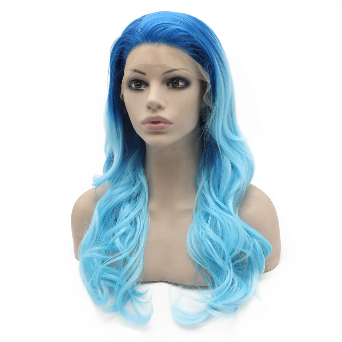 Long Wavy Two Tone Blue Heat Safe Fiber Lace Front Ombre Party Wig