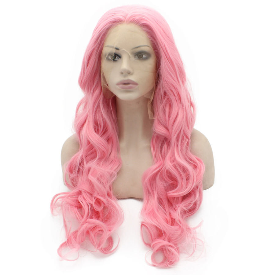 24" Pink Lace Front Wavy Wig | Long Wavy Pink Wig