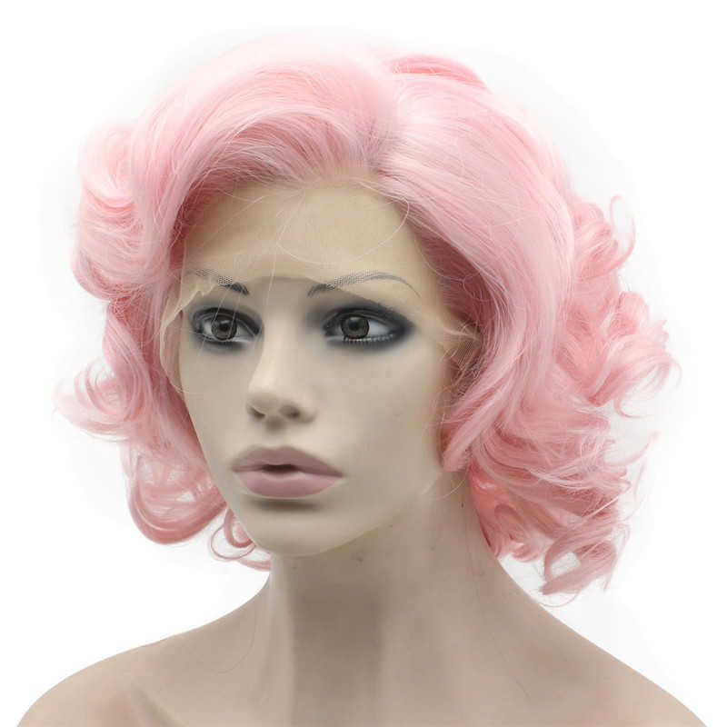 Short Pink Curly Synthetic Wig