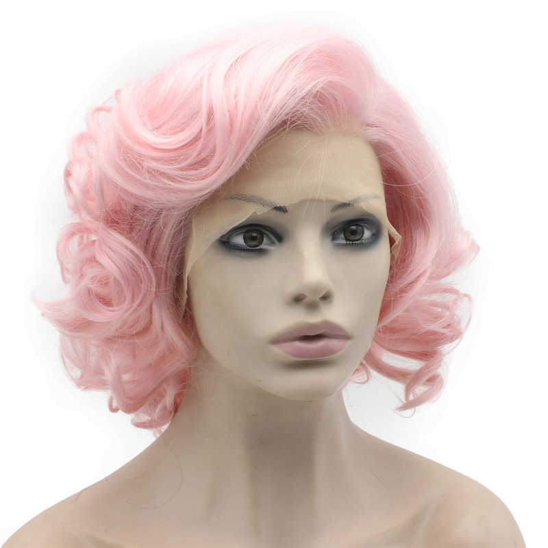 Short Pink Curly Synthetic Wig
