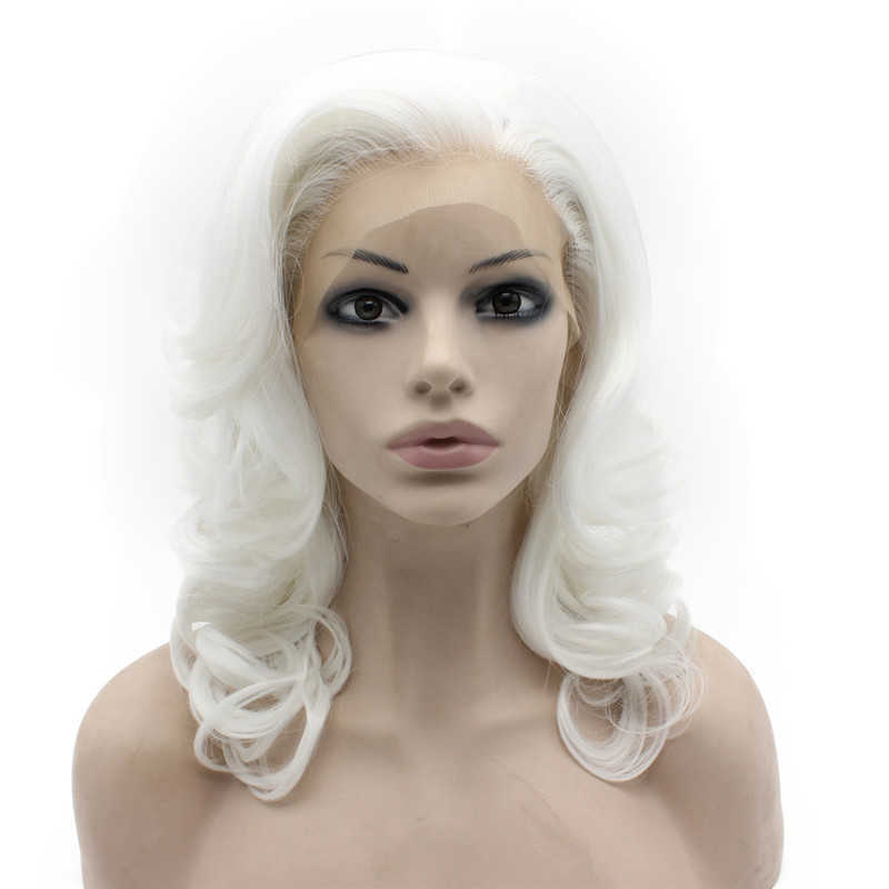Extra Long White Wig Lace Front Wavy Cosplay Synthetic Wig