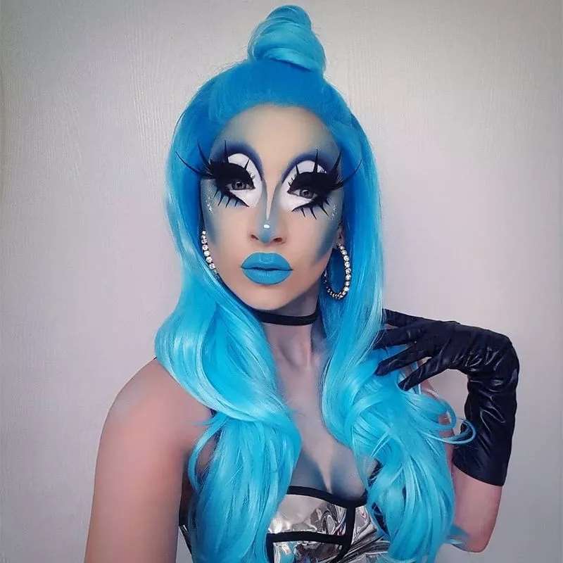 Long Wavy Two Tone Blue Heat Safe Fiber Lace Front Ombre Party Wig