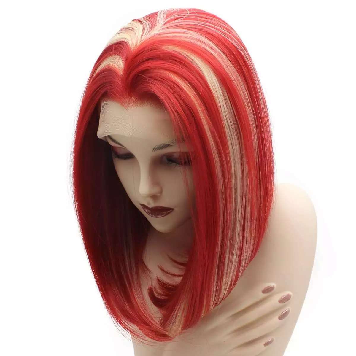 Bobbed Red and White Blonde Cosplay Wig | Iwonawig