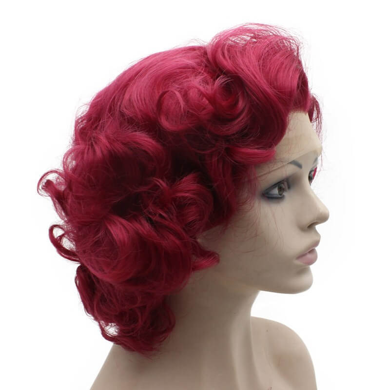 Short Curly Synthetic Wine Burgundy Red Lace Front Wigs | Iwonawig