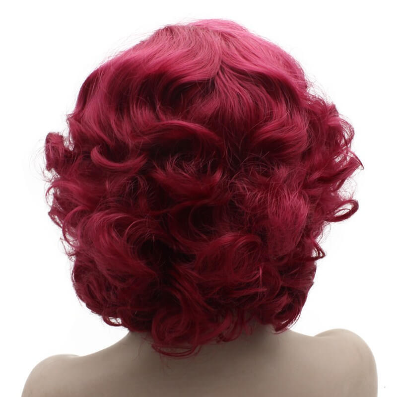 Short Curly Synthetic Wine Burgundy Red Lace Front Wigs | Iwonawig