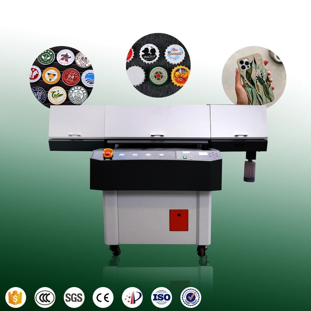 The 9060 UV Flatbed Printer delivers high-resolution prints on fabric bags, pens, and plastic ...