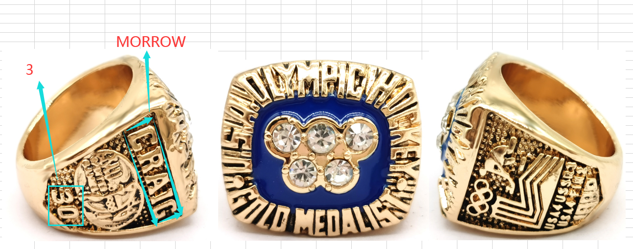 1980 USA Olympic Hockey Ring name MORROW and his number was 3