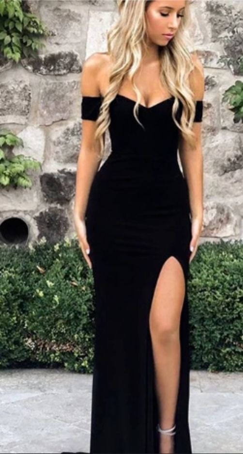 Off The Shoulder Black Slit Side Prom Dresses For Women