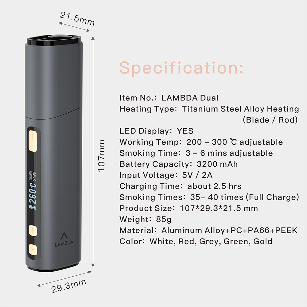 (Heating Blade Version) Newest LAMBDA Dual Heat Not Burn Device with OLED Display, Compatible ...