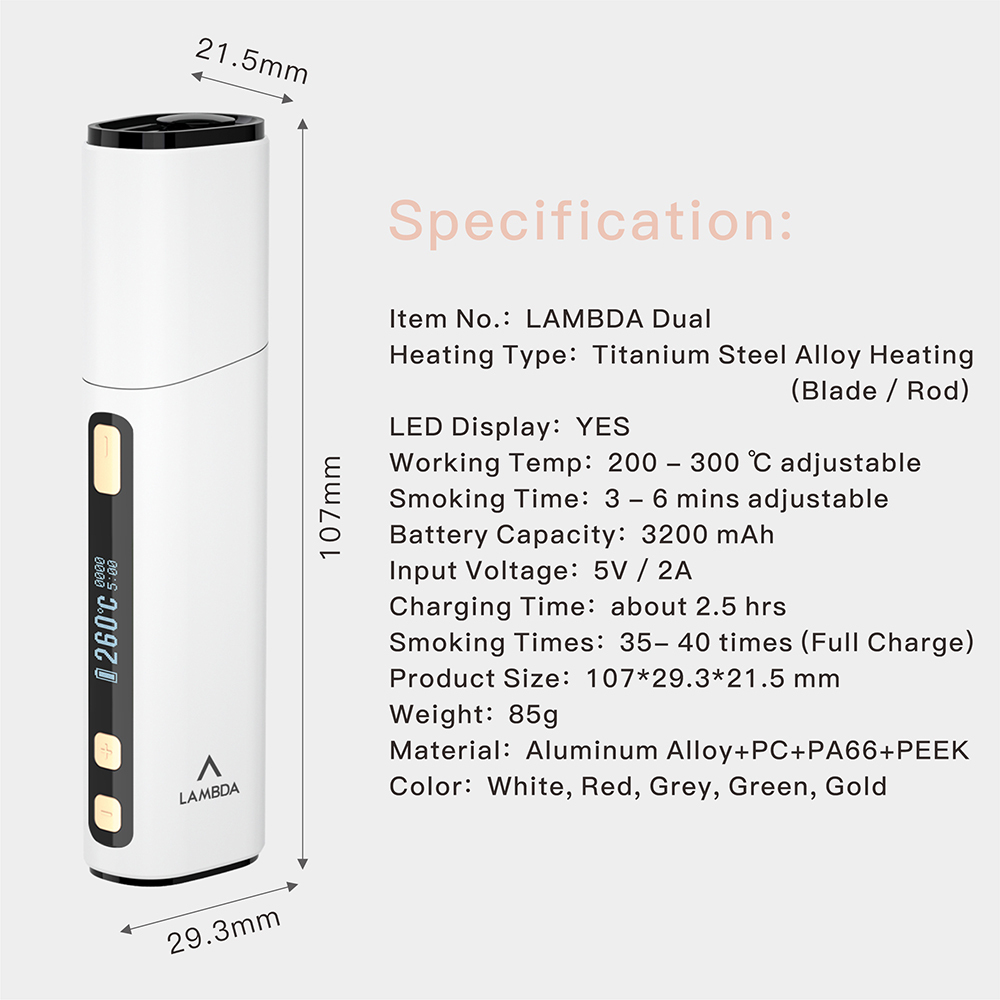 (Heating Blade Version) Newest LAMBDA Dual Heat Not Burn Device with OLED Display, Compatible ...