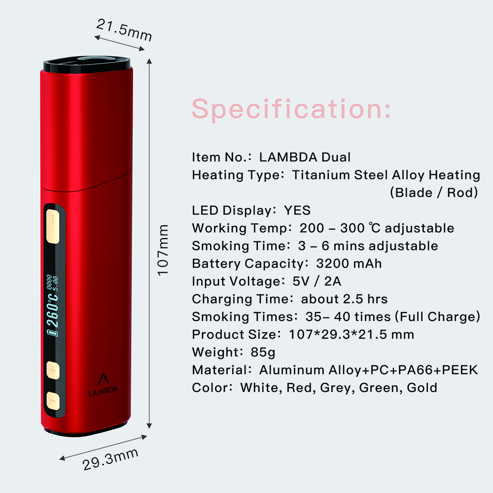 (Heating Blade Version) Newest LAMBDA Dual Heat Not Burn Device with OLED Display, Compatible ...