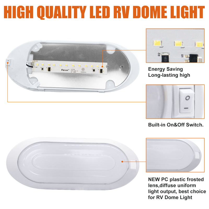 Facon New LED 12V Bright Pancake Light Interior Ceiling Dome Light 6W ...