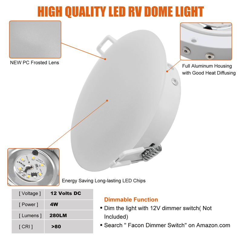 Facon 4.5Inch LED RV Puck Light Full Aluminum Recessed Mount Down Light ...