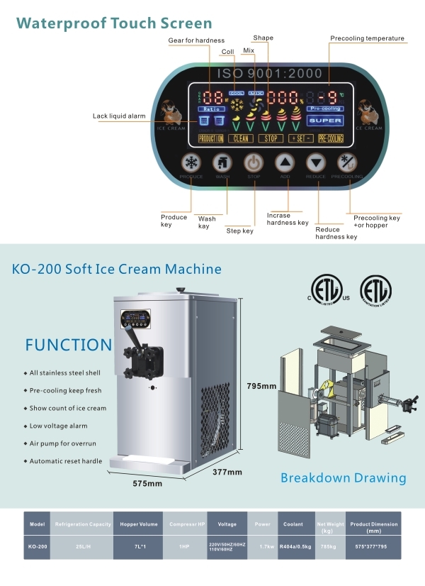 CE ETL countertop tabletop desktop gelato yogurt soft serve ice cream ...