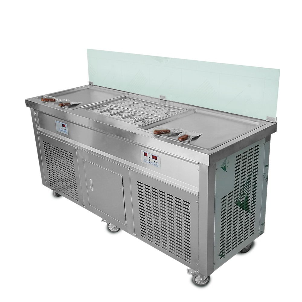 Double square pans+10 precooling buckets thailand fried ice cream roll ...