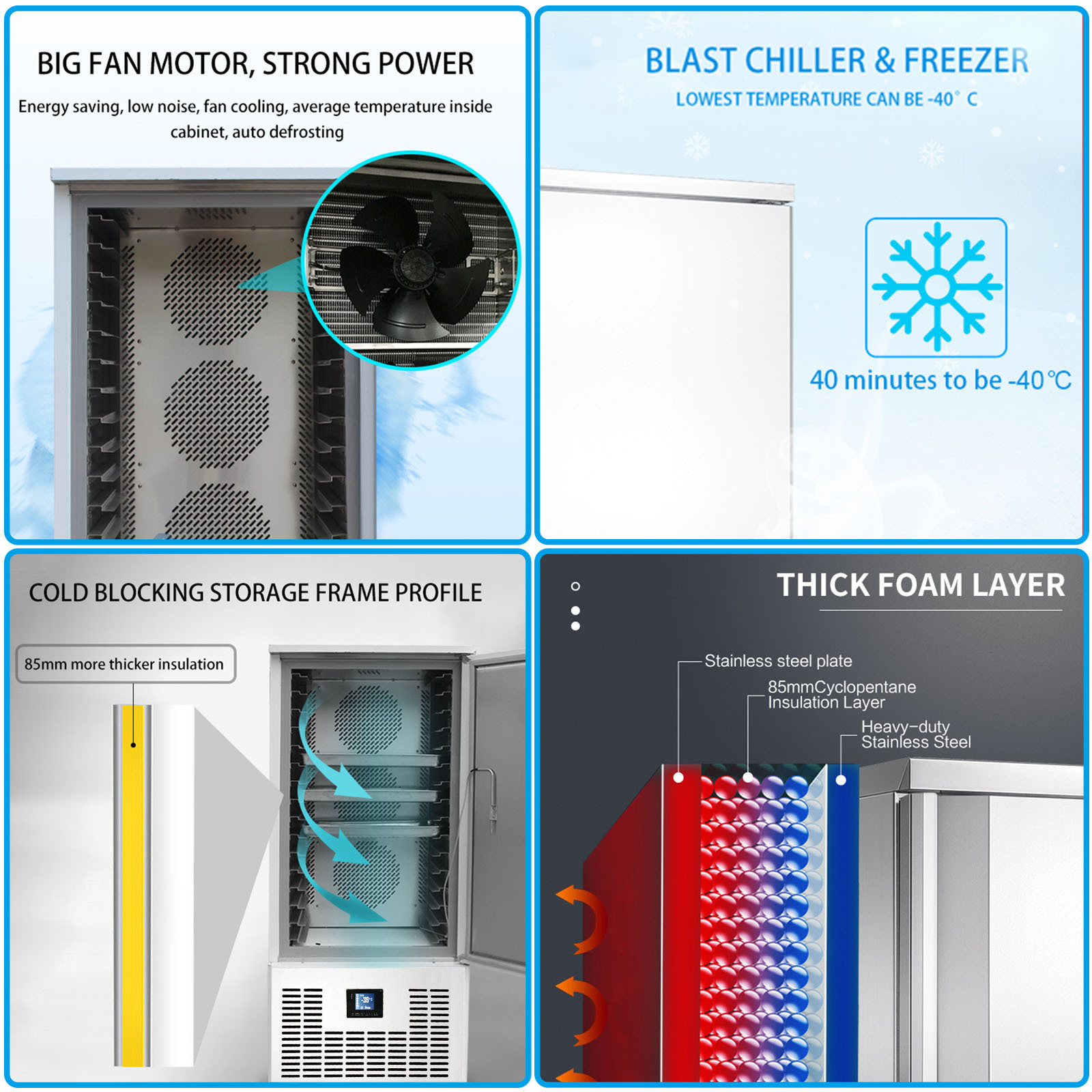 Commercial 10 Trays Hard ice Cream Chicken Fish Blast Chiller & Freezer ...