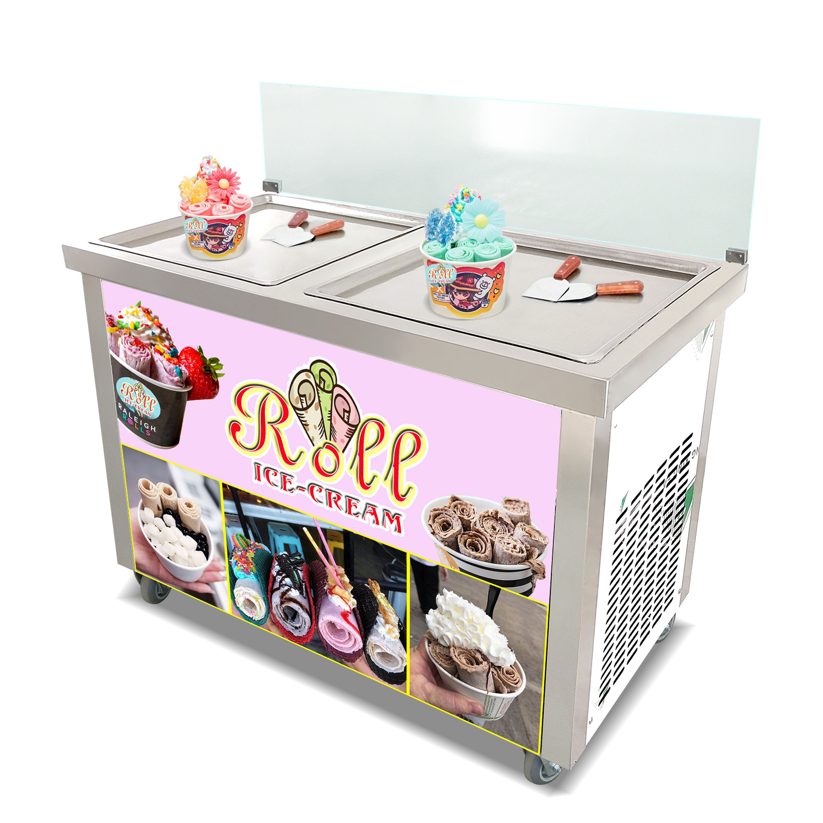 ETL double square 52x52cm pan fry fried roll ice cream roll machine ...