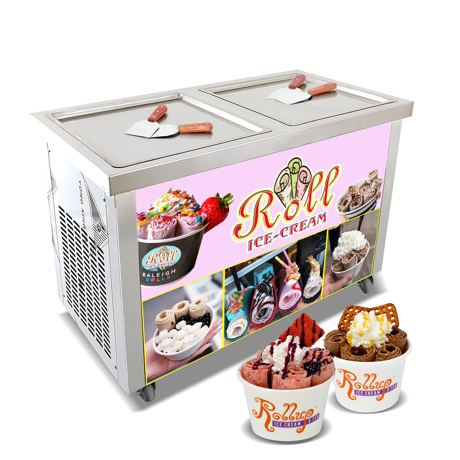 ETL double square 52x52cm pan fry fried roll ice cream roll machine ...