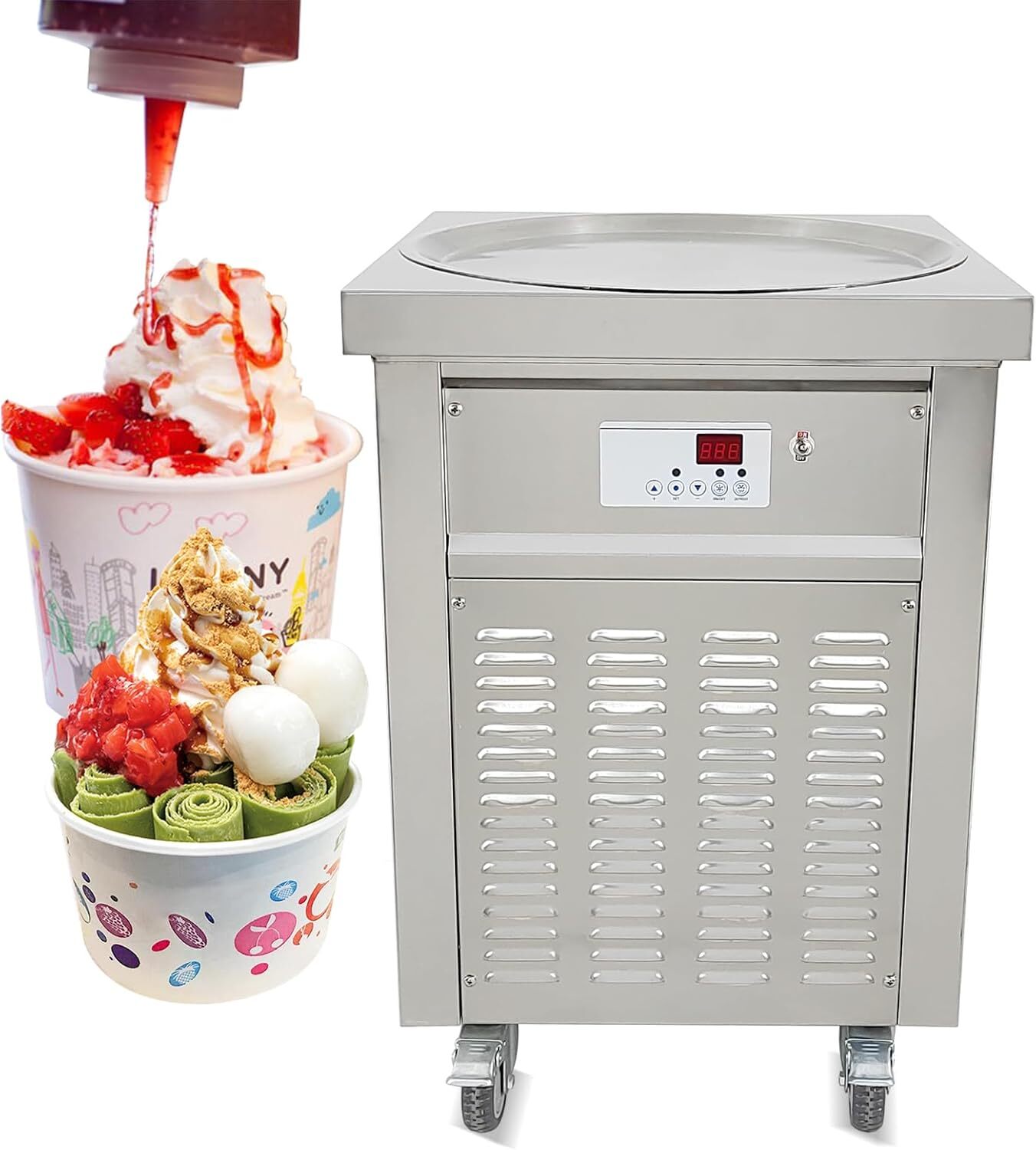 ETL single round 55CM pan fried ice cream roll machine with full ...