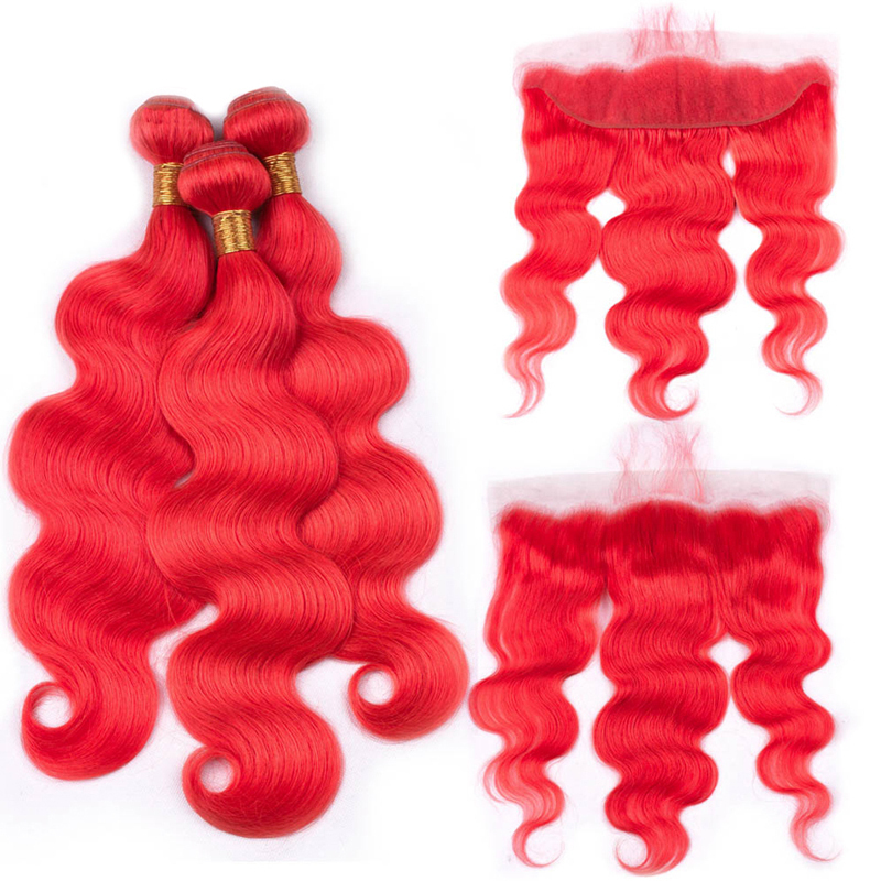 Blue/Light Blue/Yellow Remy Human Hair Weave With Lace Frontal Closure