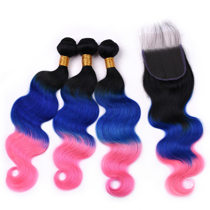 1B/Purple Body Wave Remy Human Hair Weave With Lace Frontal 13x4