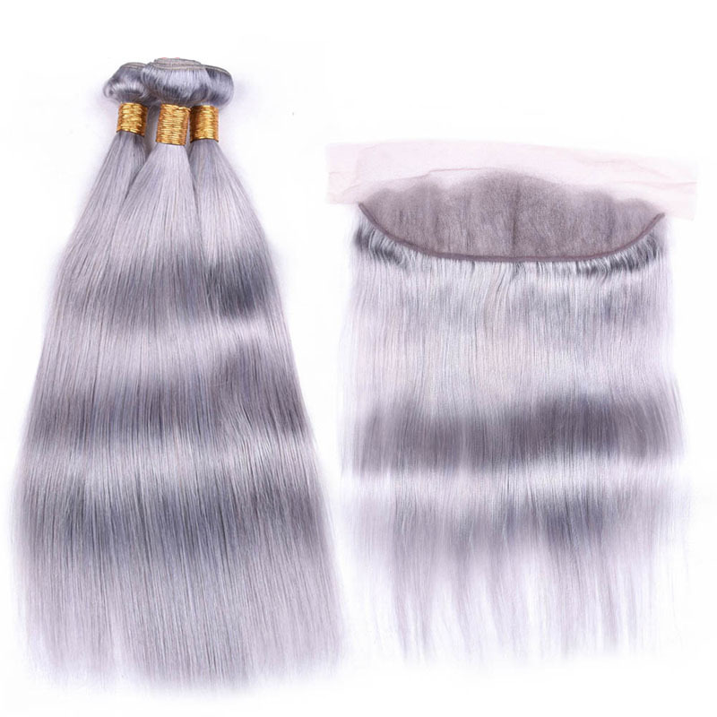 T1B/Pink Straight Remy Human Hair Ombre Hair Bundles With Lace Closure