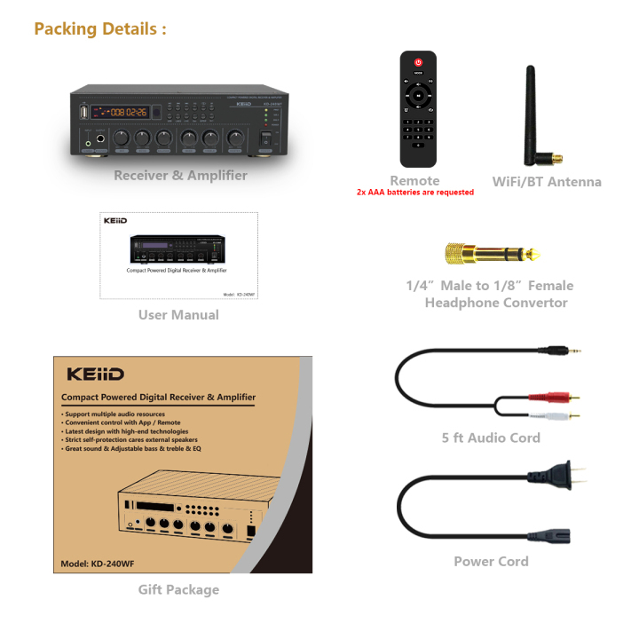 KEiiD WiFi & Bluetooth 5.0 Stereo Digital Amplifier Receiver for Home ...