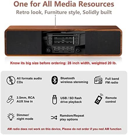 KEiiD CD Player with Speakers Bluetooth for Home Stereo System Boombox ...