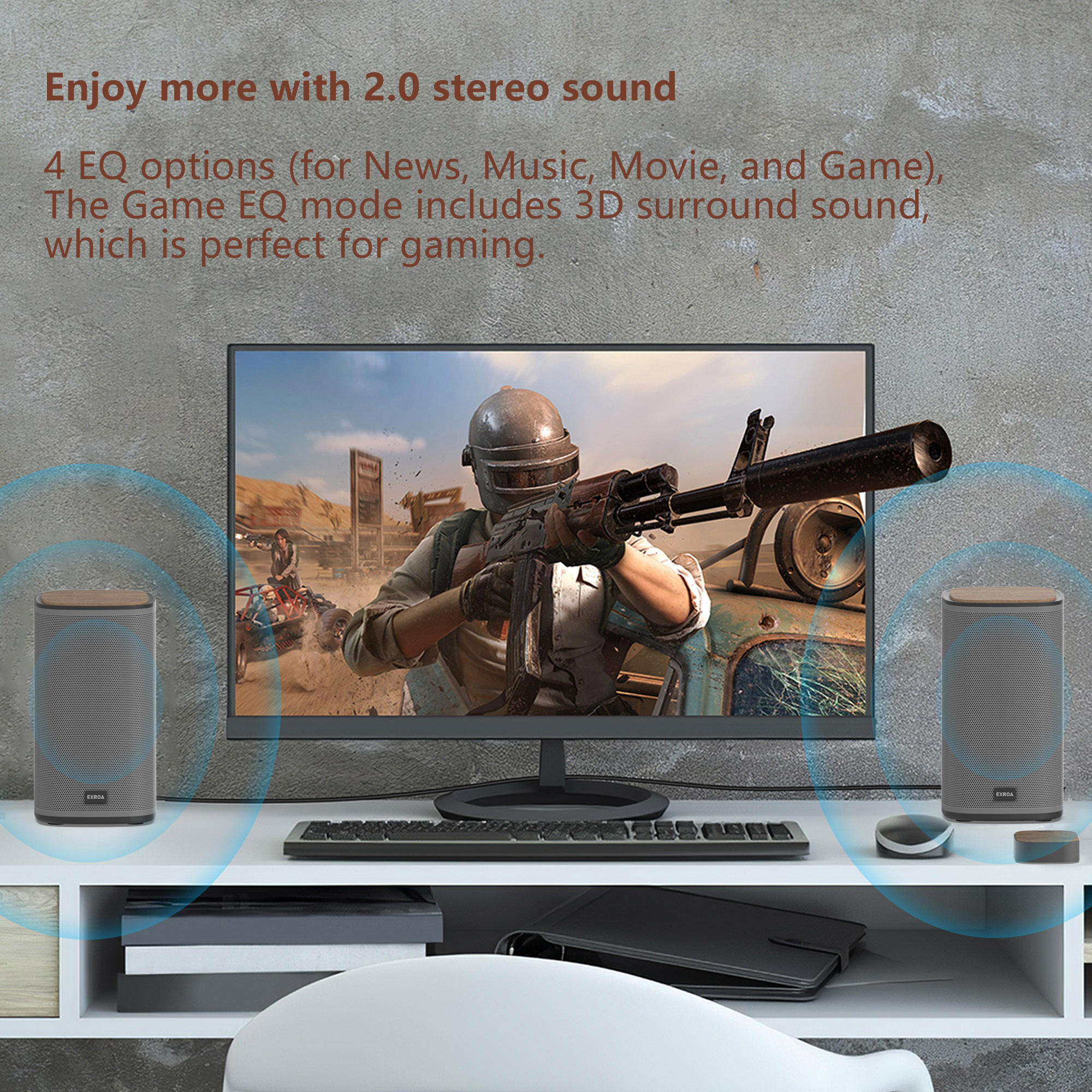 EXROA Bluetooth Computer Speakers for Desktop Laptop PC Stereo Speaker ...