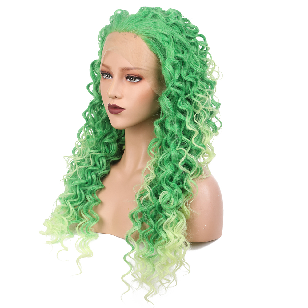 KnowU Curly green Synthetic Lace Front Wig For Crossdresser Drag Queen ...