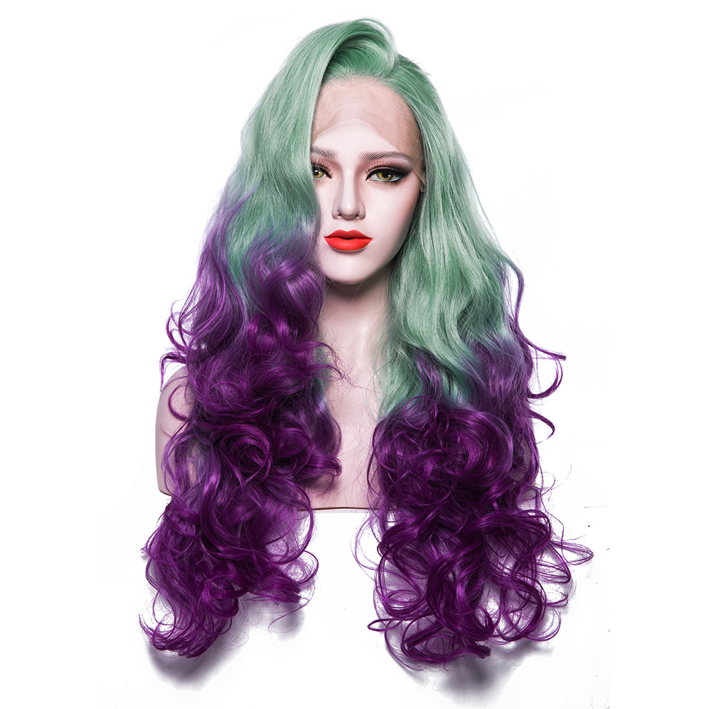 KnowU Curly green and purple Synthetic Lace Front Wig For Crossdresser ...