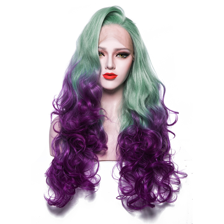 KnowU Curly green and purple Synthetic Lace Front Wig For Crossdresser ...